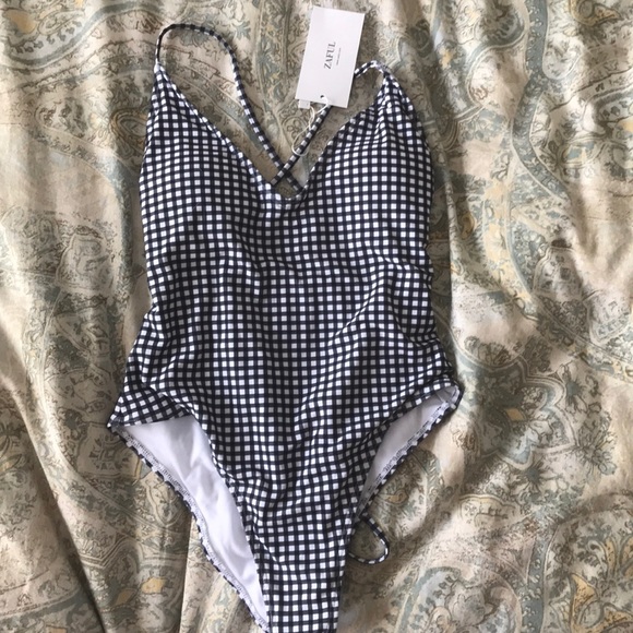 Swim | One Piece Black And White Checkered Swimsuit | Poshmark